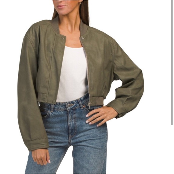 Hunter & Brown | Jackets & Coats | Hunter Brown Green Leather Bomber ...